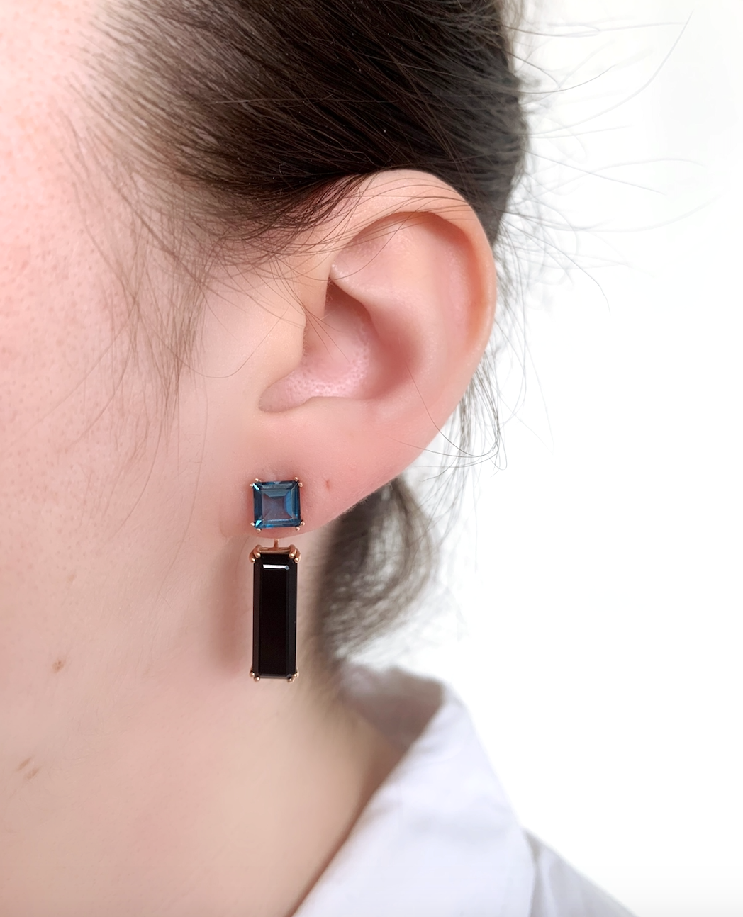 Sophia London Blue Topaz Earrings + Marilyn Onyx Earring Extenders ...