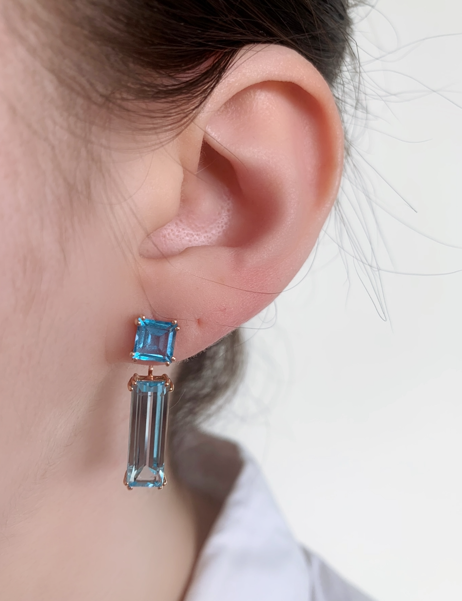 Sophia Swiss Blue Topaz Earrings + Marilyn Earring Extenders – Hestia ...
